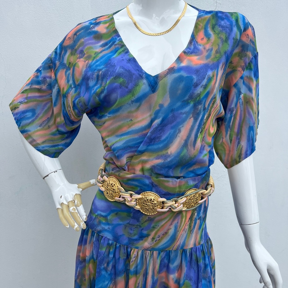 80s/90s Rope Waist Belt With Gold Medallion Plates - Gem